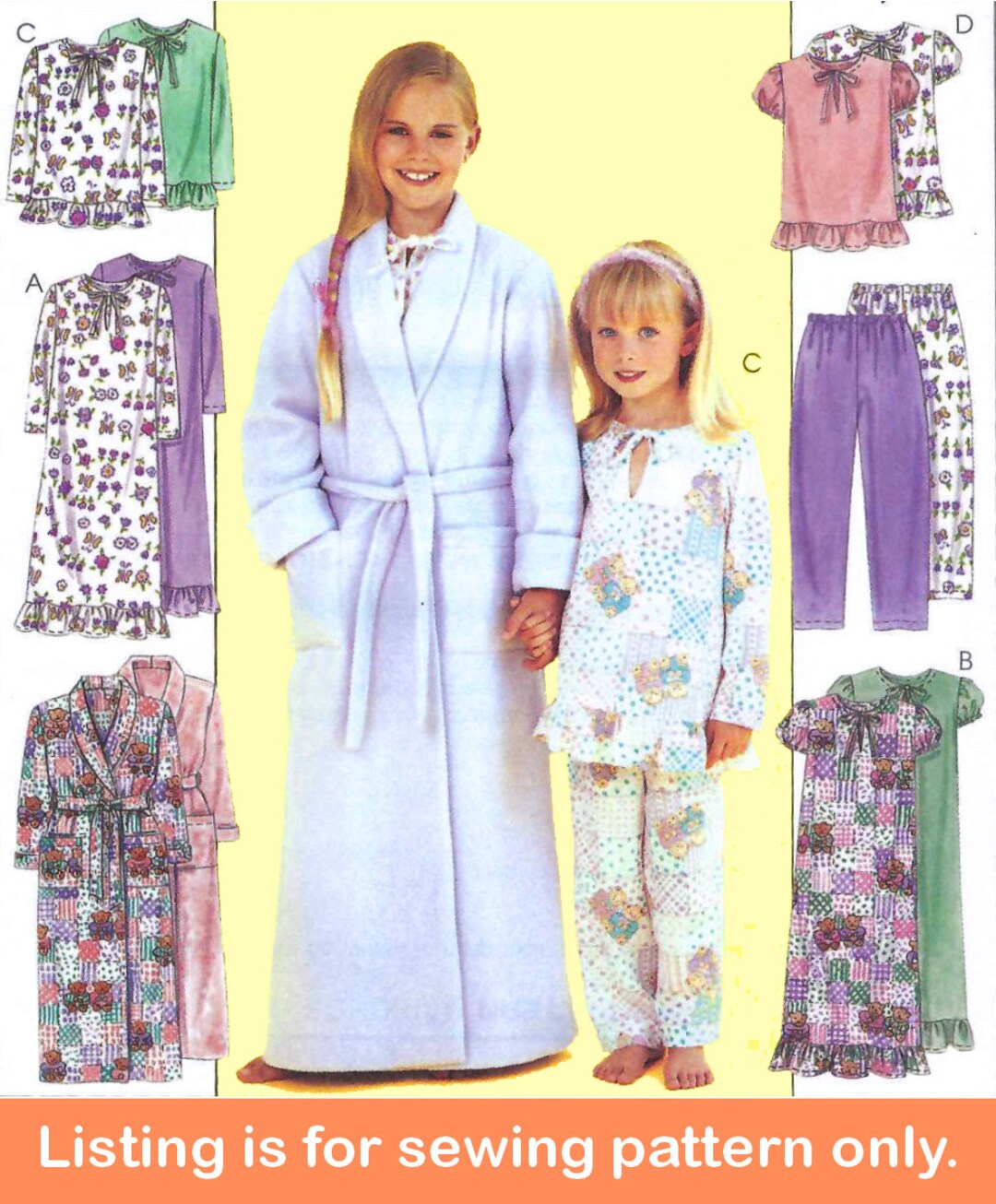 SLEEPWEAR SEWING PATTERN | Sew Girls Clothes Clothing | Robe Bathrobe ...