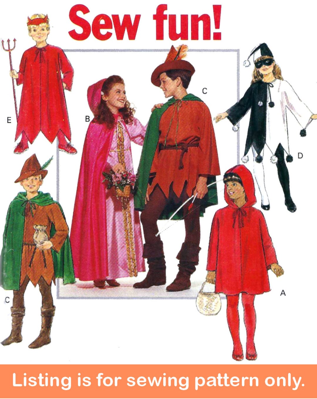 COSTUME SEWING PATTERN Sew Halloween Carnival Outfit Boys Girls Robin ...