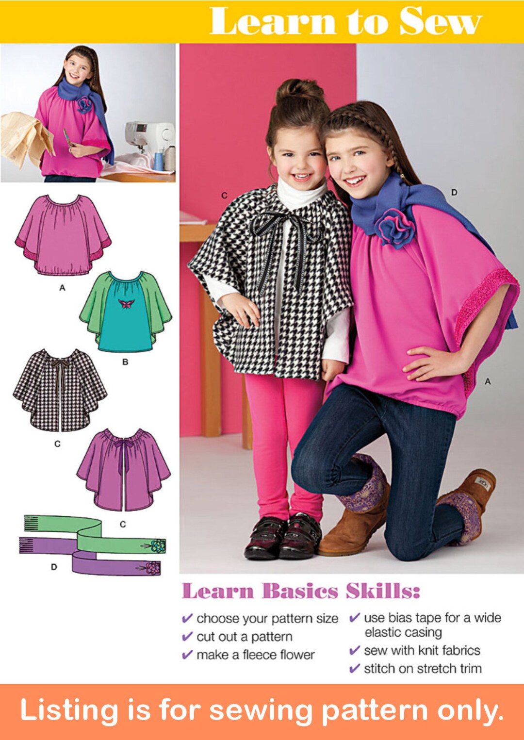 EASY SEWING PATTERN | Sew Girls Clothes Clothing | Shirt Top Cape ...