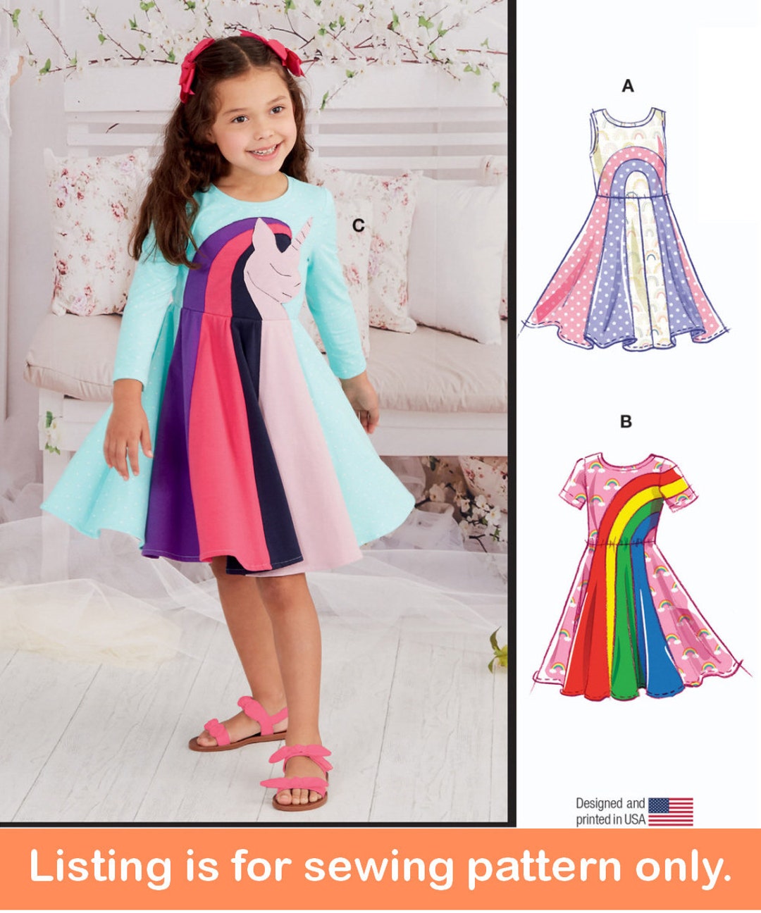DRESS SEWING PATTERN | Sew Girls Clothes Clothing | Unicorn Rainbow ...