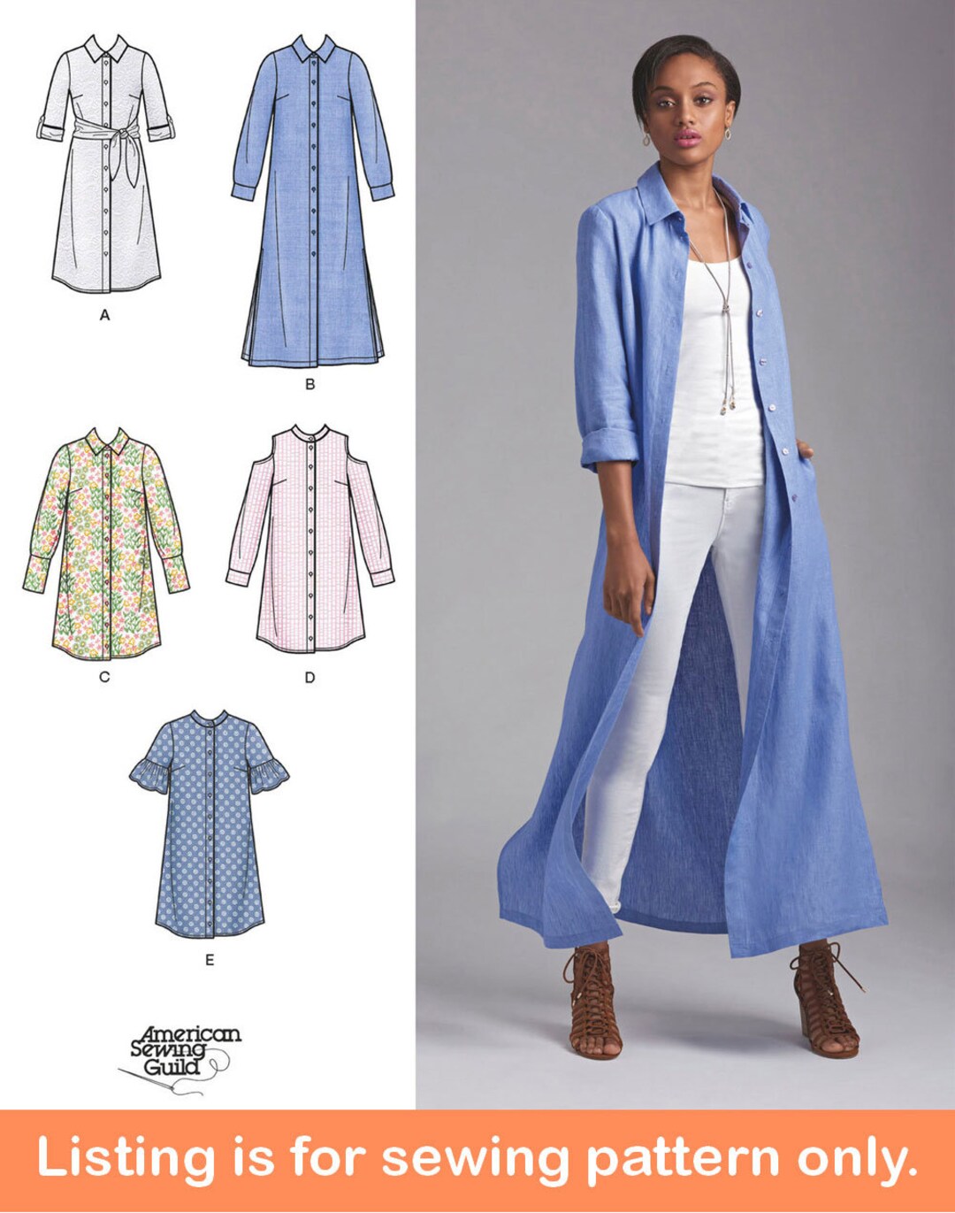 SHIRT-DRESS Sewing PATTERN | Sew Women Clothes Clothing | Duster Extra ...