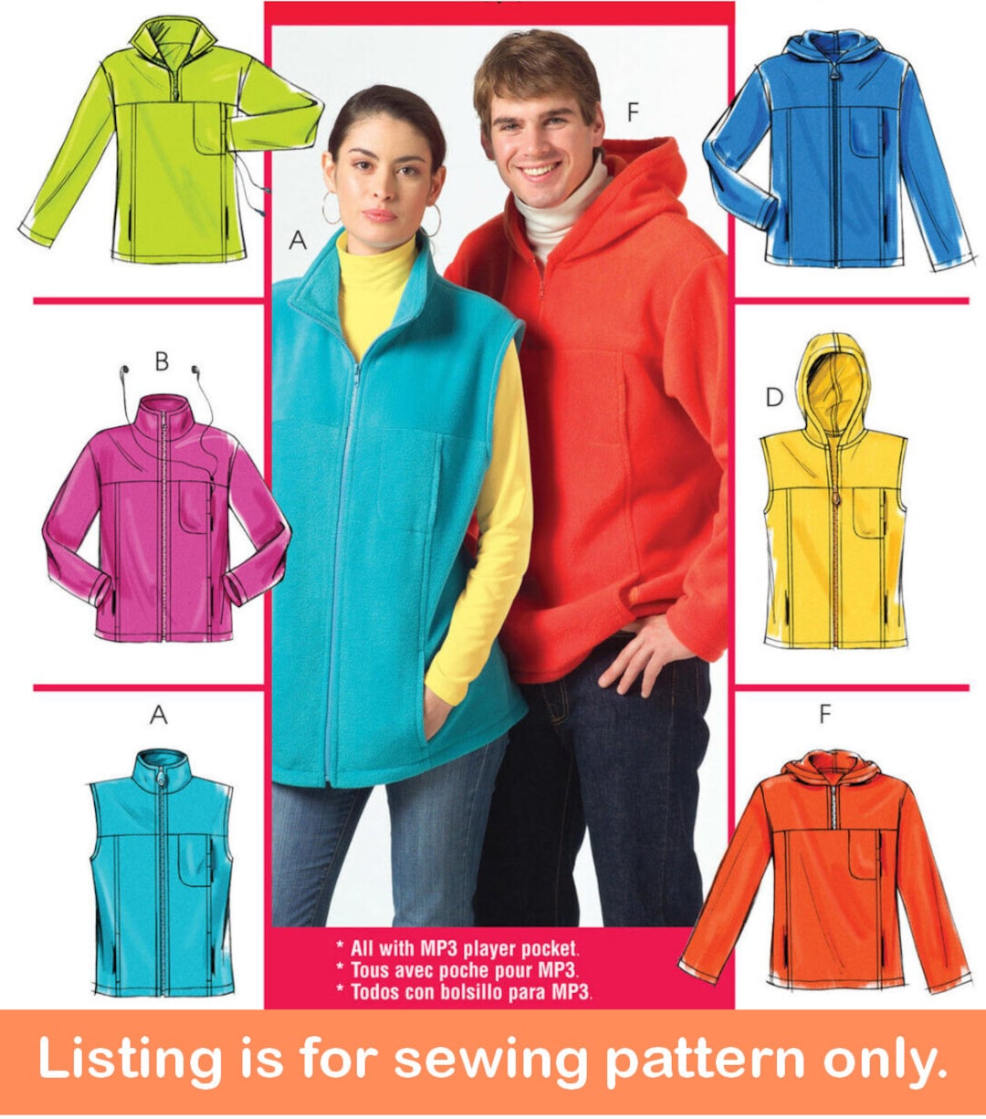 JACKET SEWING PATTERN | Sew Mens Womens Clothes Clothing | Fleece Coat ...