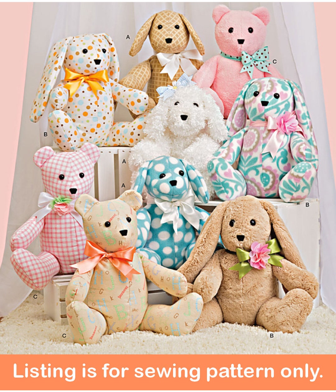 STUFFED ANIMAL Sewing PATTERN | Make 14" Soft Plush Toy! | Vintage ...