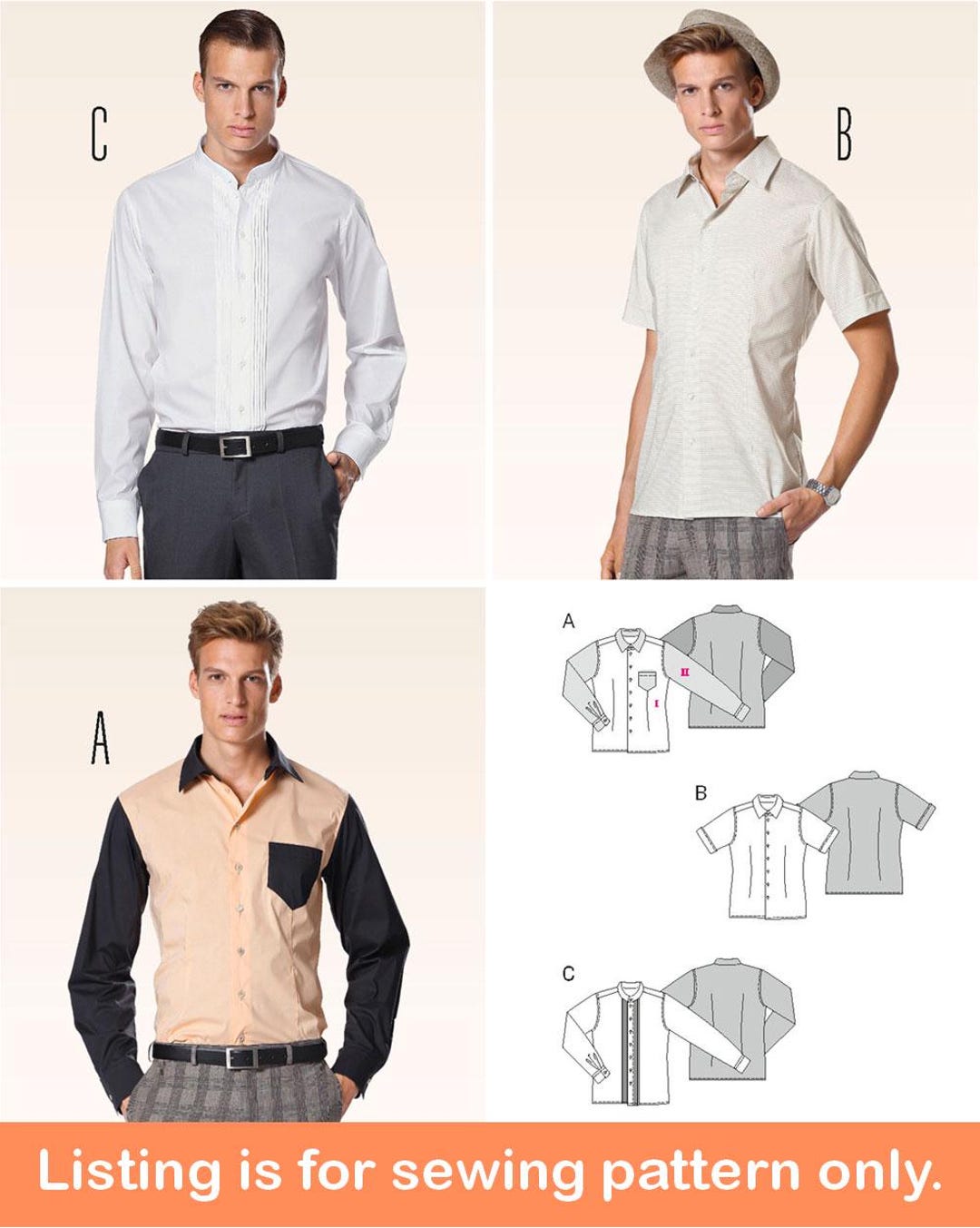 BUTTON-DOWN SHIRT Sewing Pattern | Sew Mens Clothes Clothing | Long ...