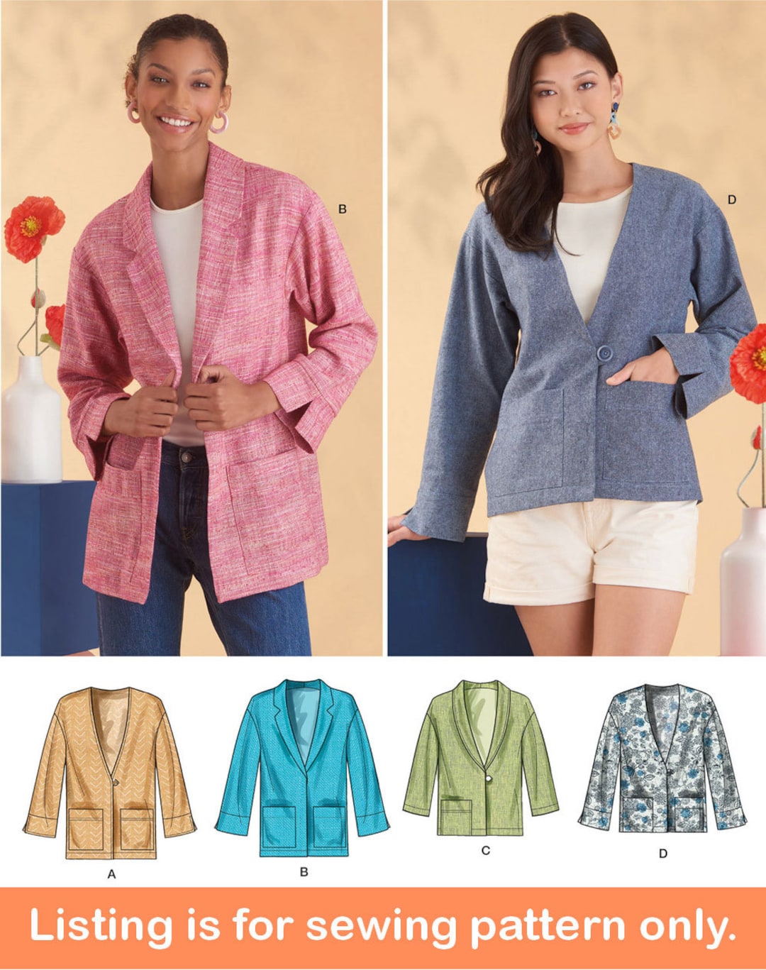 JACKET SEWING PATTERN | Sew Womens Clothes Clothing | Suit Coat Blazer ...