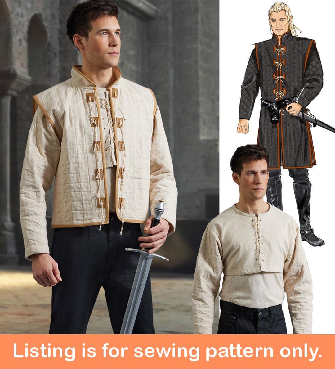 COSTUME SEWING PATTERN | Sew Mens Shirt Jacket Vest | Medieval ...