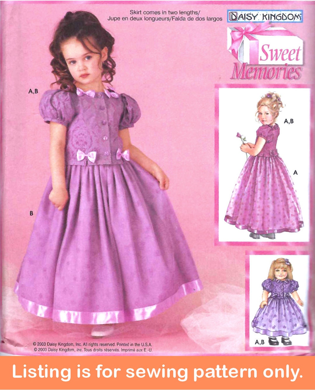 FORMAL SEWING PATTERN | Sew Matching Girls 18" Doll Clothes | Top Skirt ...