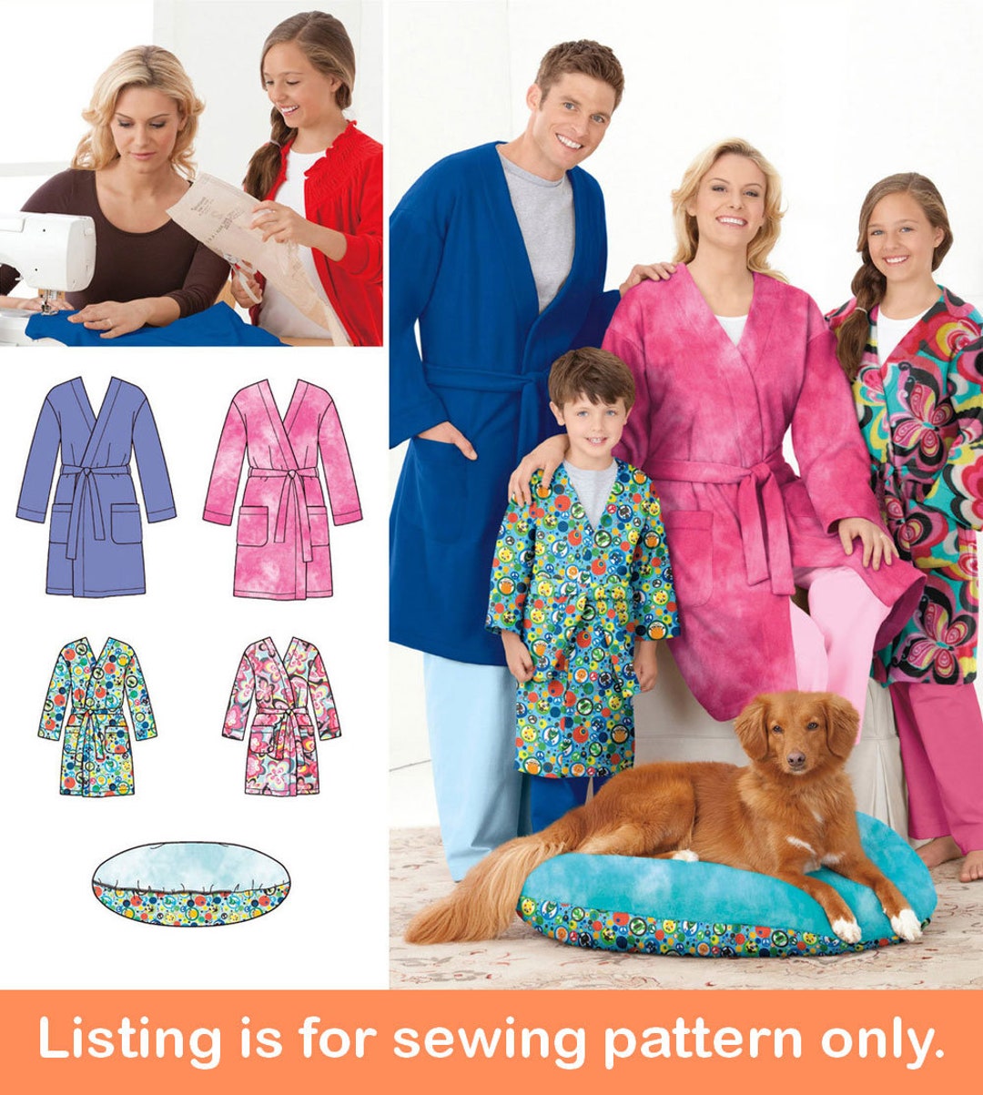 EASY SEWING PATTERN | Sew Matching Adult Kids Clothes | Bathrobe Robe Men Women Boys Girls Teen ...