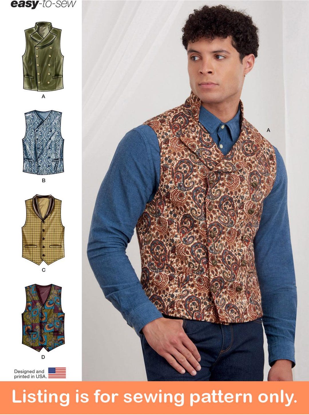 VEST SEWING PATTERN | Sew Mens Clothes Clothing | Formal Suit Vest ...