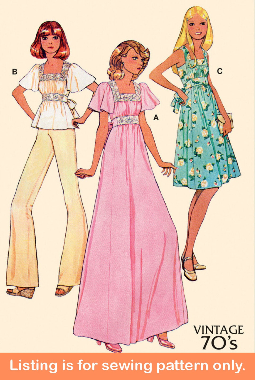 70s SEWING PATTERN | Sew Womens Clothes Clothing | Maxi Dress Sundress ...