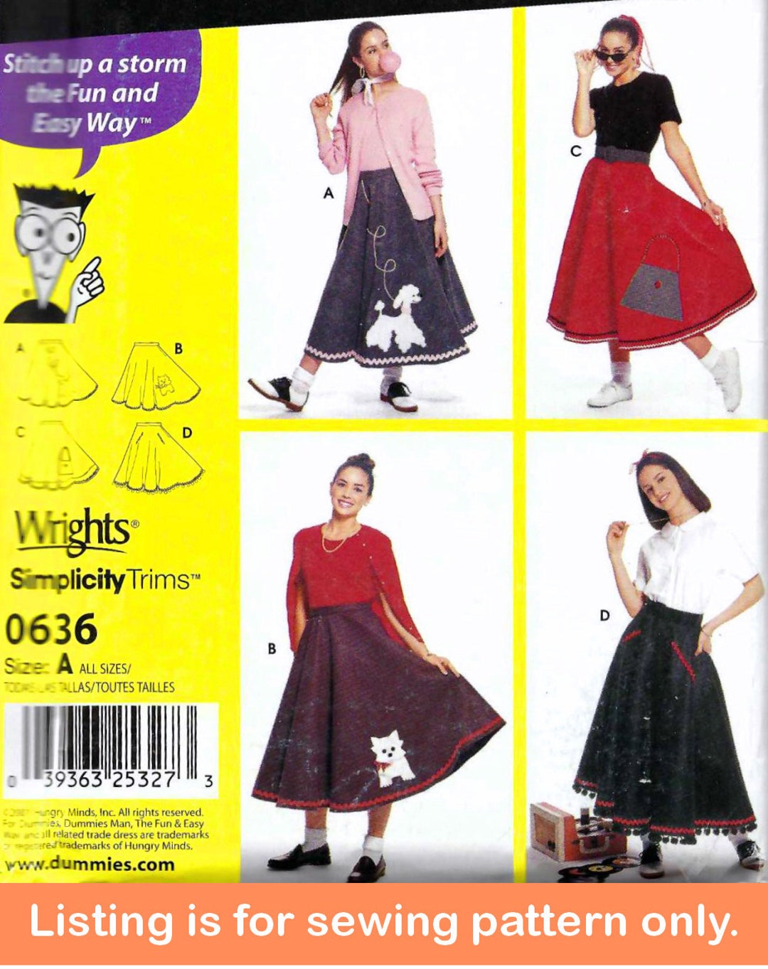 POODLE SKIRT Sewing PATTERN | Sew Teens Womens Halloween Carnival ...