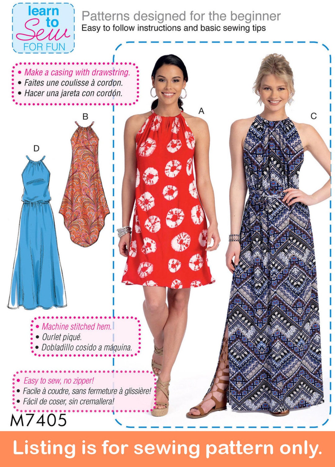 HALTER DRESS Sewing PATTERN | Sew Women Misses Clothes Clothing | Long ...