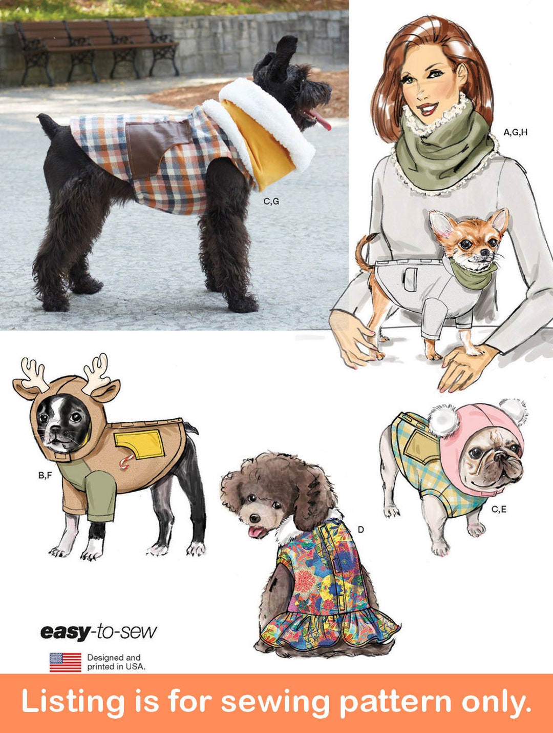 COAT SEWING PATTERN | Sew Dog Clothes Clothing L Long Sleeves Warm ...