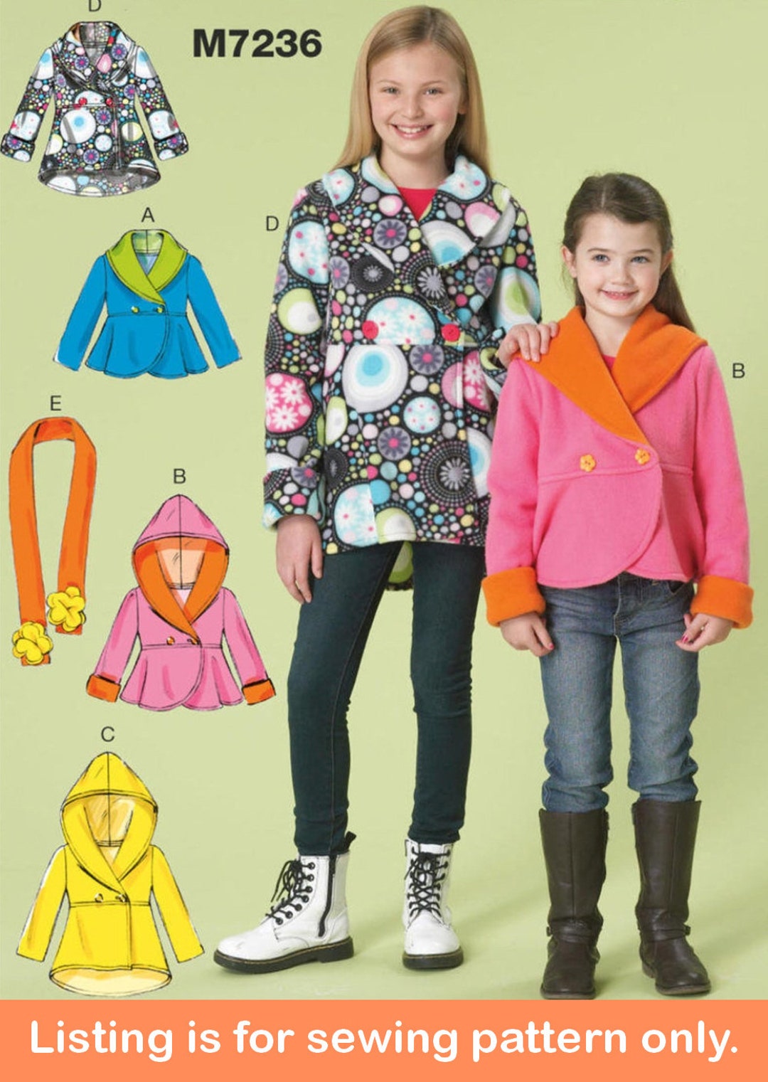 Fleece COAT SEWING PATTERN | Sew Girls Clothes | Jacket Hood Scarf ...