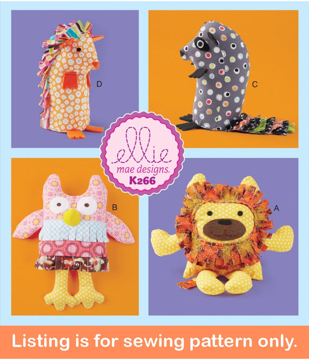Stuffed TOY SEWING PATTERN | Sew Soft Plush Animals | Hedgehog Raccoon ...