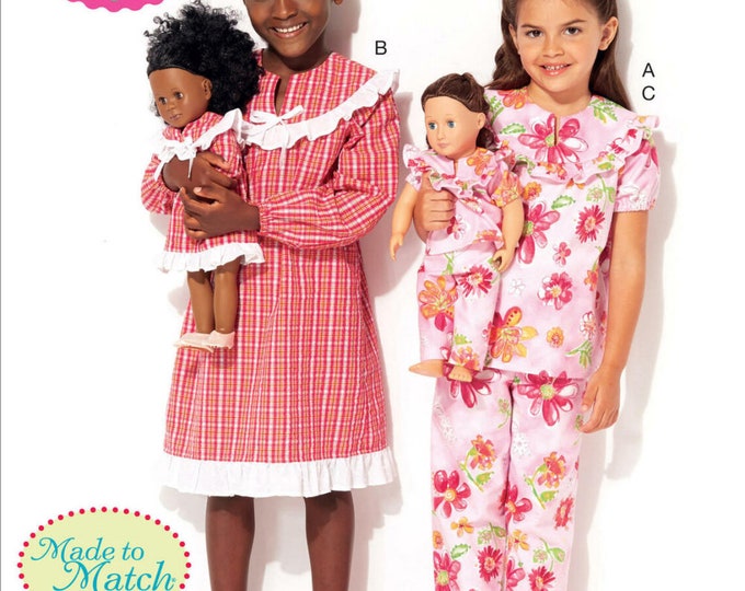 SLEEPWEAR SEWING PATTERN Sew Matching Girls 18 Doll Clothes Clothing ...