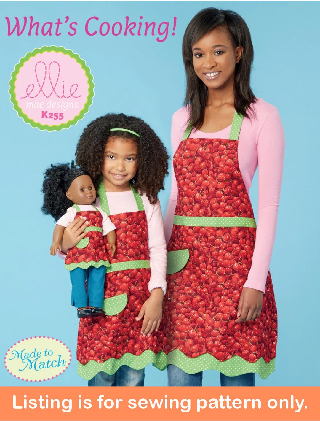 APRON SEWING PATTERN | Sew Matching Adult Kids 18" Doll Smock | Women ...