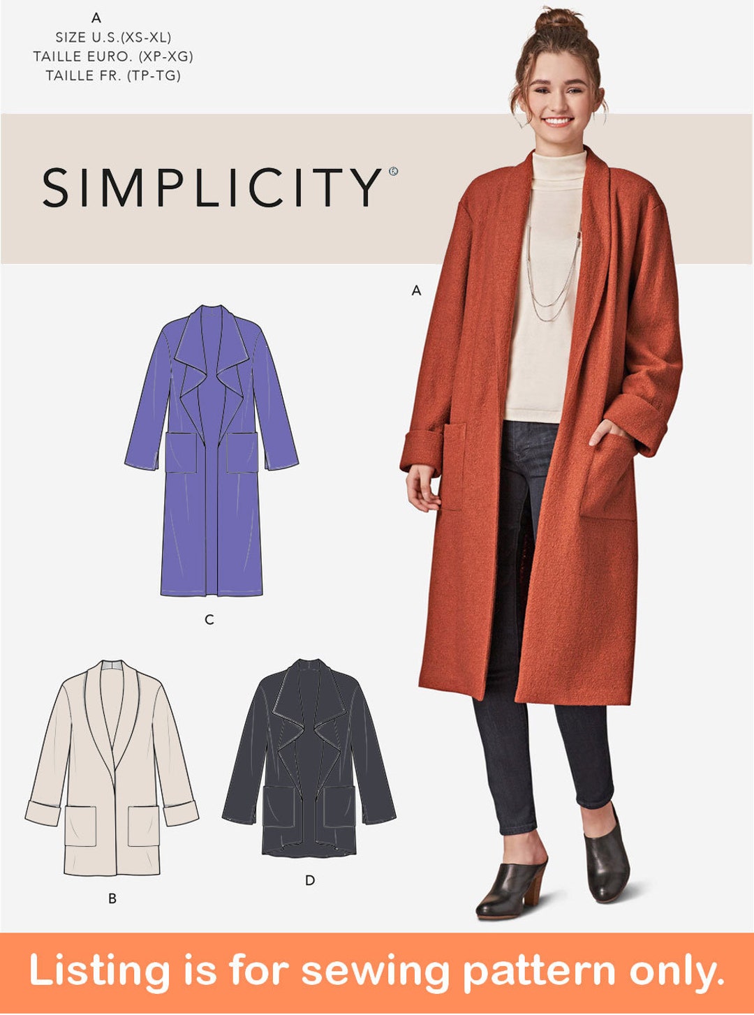 COAT SEWING PATTERN | Sew Womens Clothes Clothing | Long Jacket ...