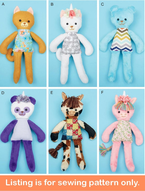 STUFFED TOY Sewing PATTERN Sew Soft Plush Animal Cat | Etsy