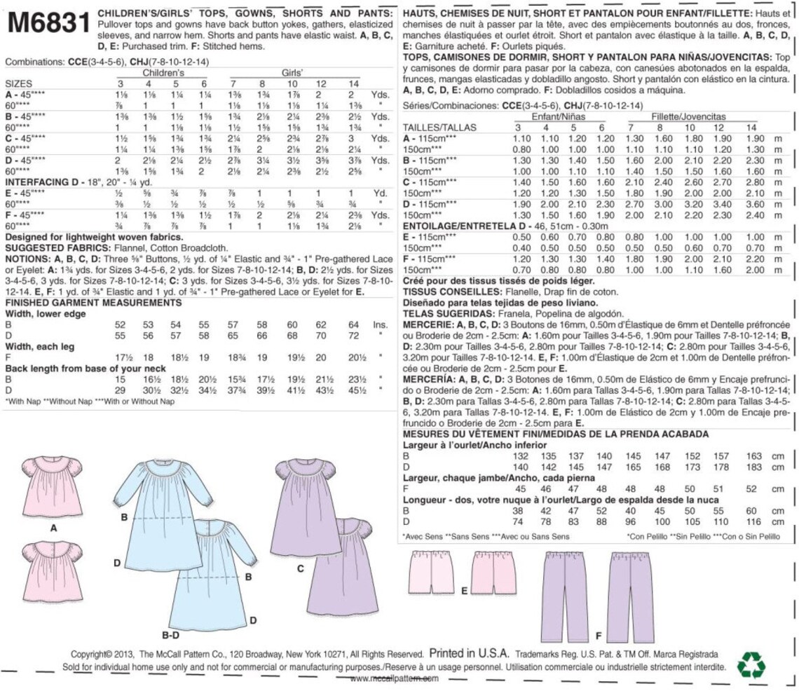 SLEEPWEAR SEWING PATTERN Make Girls Clothes Kids Short | Etsy