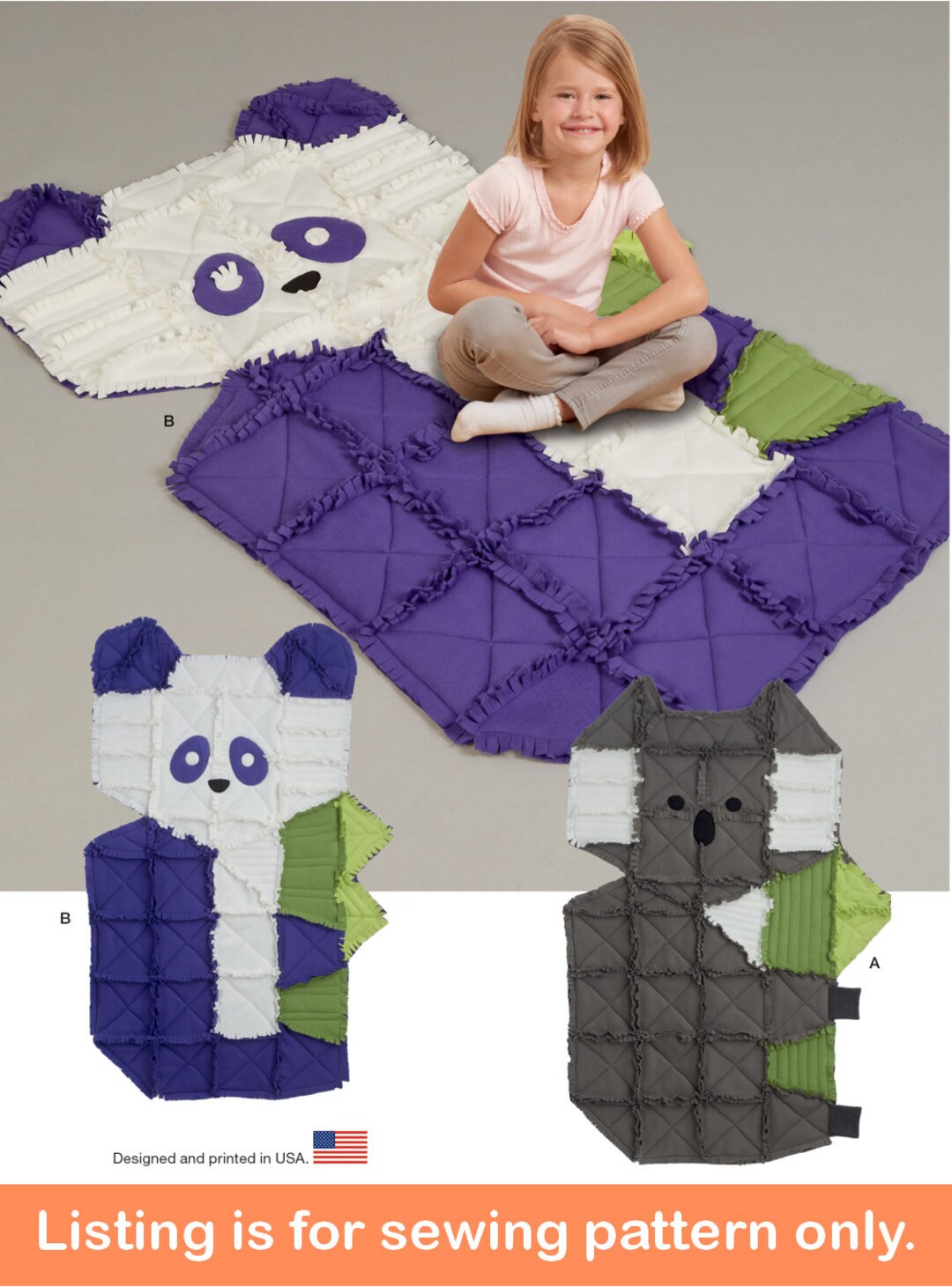 RAG QUILT Sewing PATTERN | Make Kids Baby Blanket | Animal Panda Koala ...