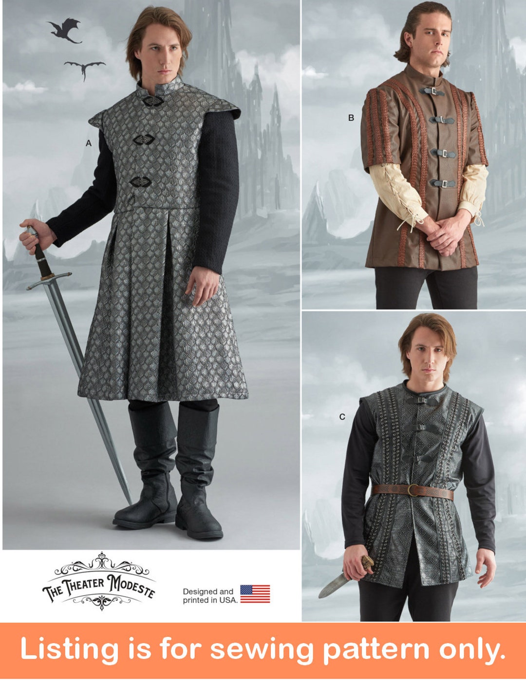 COSTUME SEWING PATTERN | Sew Mens Coat Jacket Vest | Medieval ...