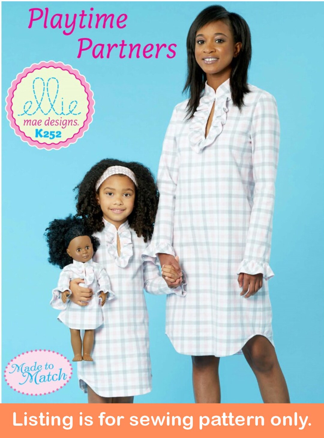 NIGHTSHIRT SEWING PATTERN | Sew Matching Adult Kids 18" Doll | Women ...