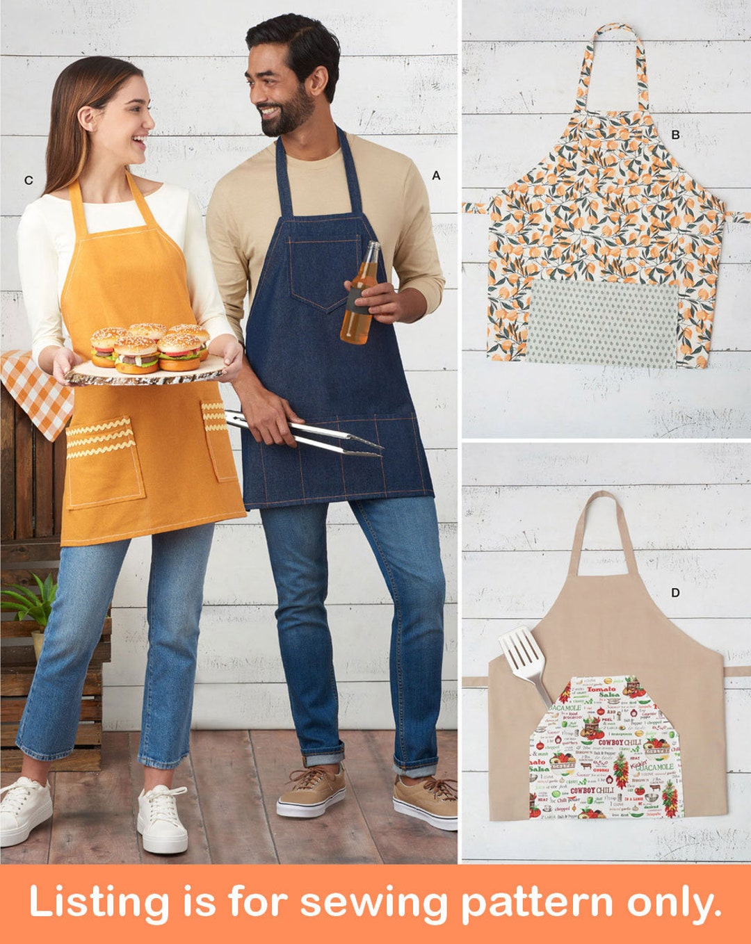 APRON SEWING PATTERN | Make Mens Womens Smock Craft Work Full Apron ...