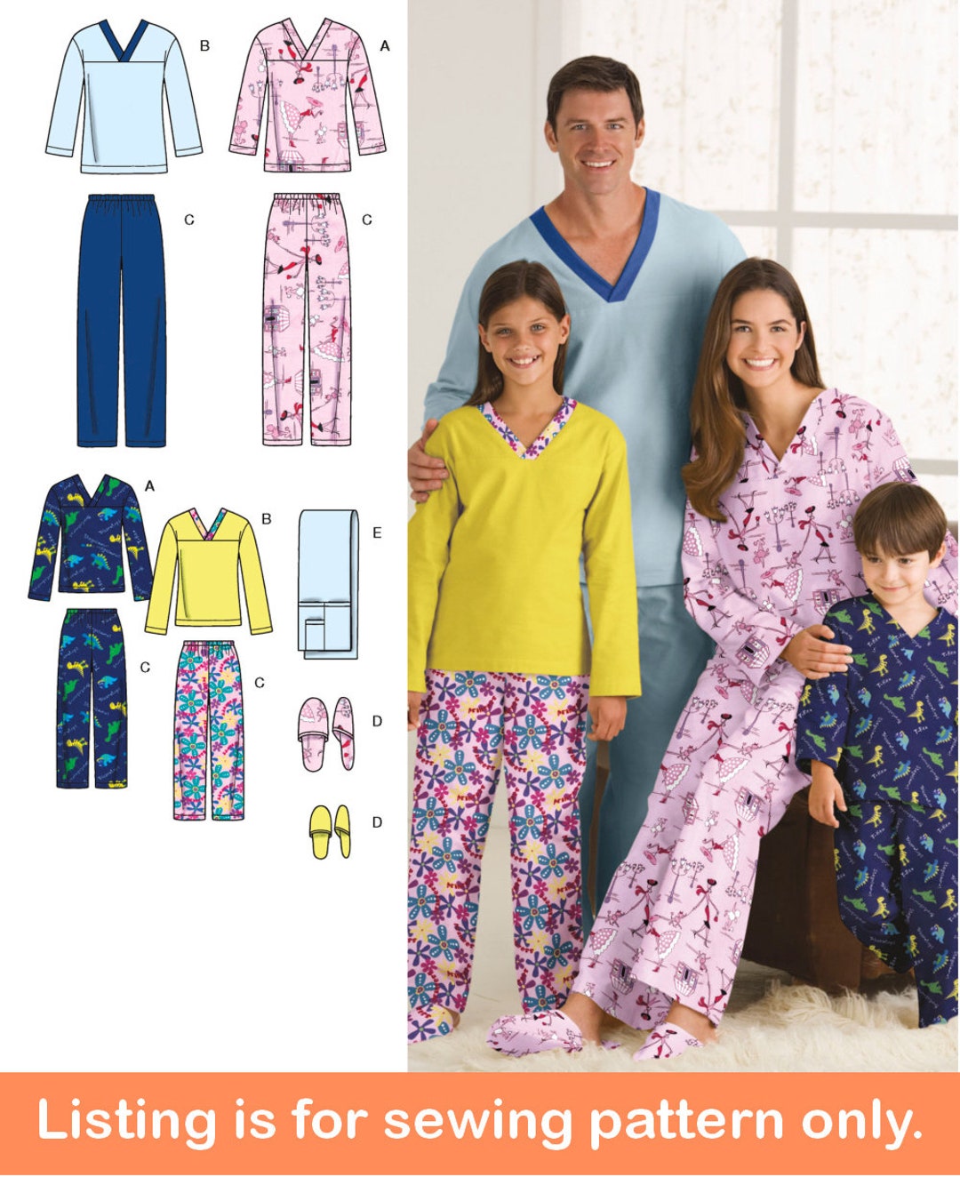PAJAMAS SEWING PATTERN | Sew Matching Adult Kids Clothes Clothing ...