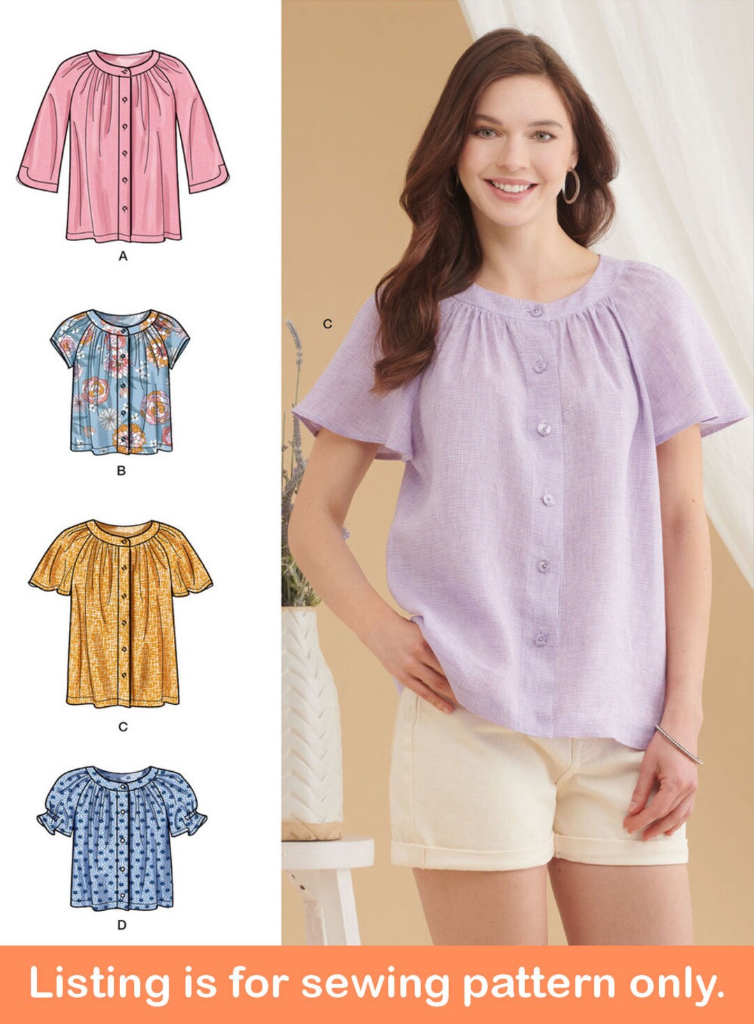 TOP SEWING PATTERN | Sew Women Clothes Clothing | Short Sleeve Button ...