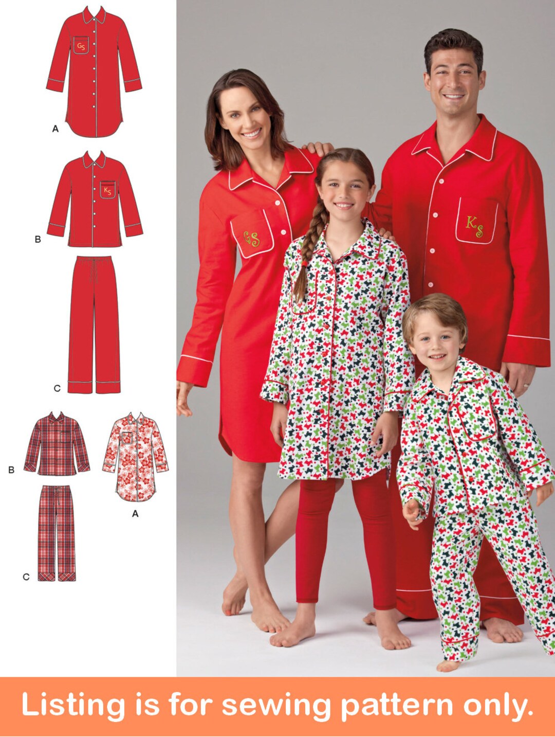 PAJAMAS SEWING PATTERN | Sew Matching Adult Kids Clothes Clothing ...