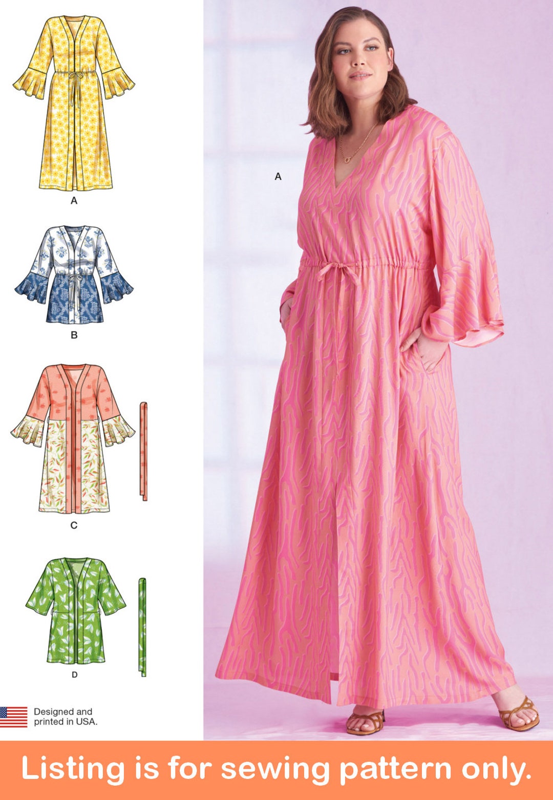 CAFTAN SEWING PATTERN | Sew Women Clothes Clothing | Wrap Cover-up Robe ...