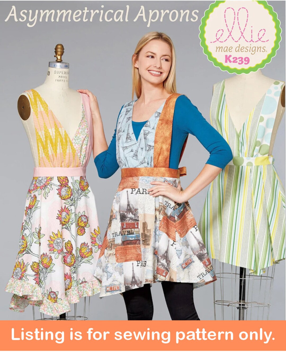 APRON SEWING PATTERN | Sew Womens Full Apron | Vintage Retro Style ...