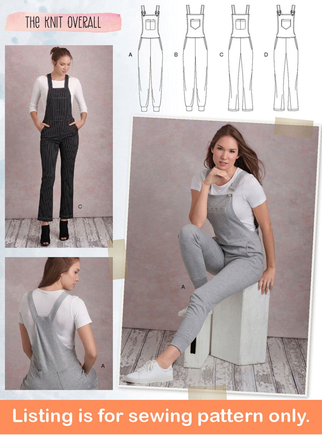 OVERALLS SEWING PATTERN | Sew Womens Clothes Clothing | Knit Bib Long ...