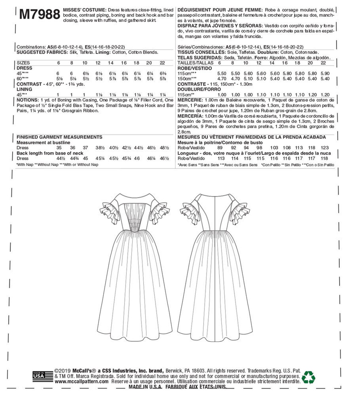 COSTUME SEWING PATTERN | Sew Women Halloween Outfit | Dress Gown Civil ...