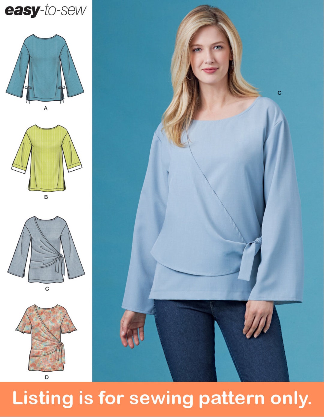 SHIRT SEWING PATTERN | Sew Womens Clothes Clothing | Wrap Top Blouse ...