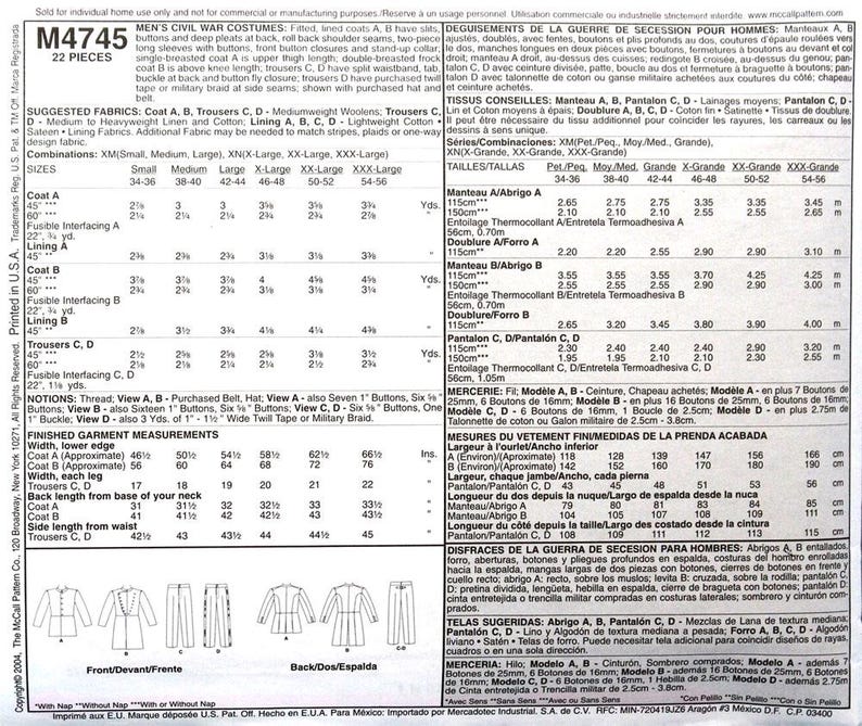 CIVIL WAR Sewing PATTERN | Sew Mens Clothes Costume | Military Uniform ...