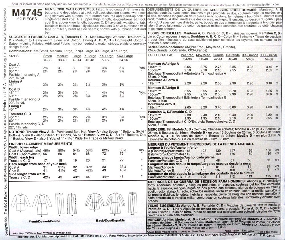 CIVIL WAR Sewing PATTERN | Sew Mens Clothes Costume | Military Uniform ...