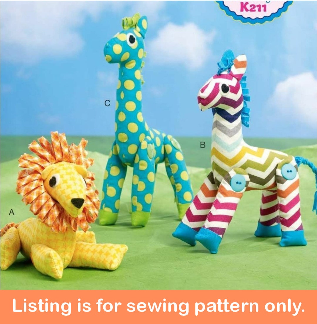 Stuffed TOY SEWING PATTERN | Sew Soft Plush Jungle Animals | Lion ...