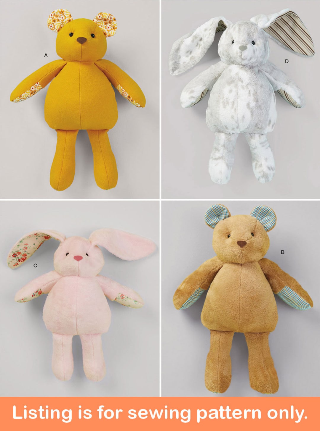 STUFFED ANIMAL Sewing PATTERN | Sew Large 17" 21" Soft Plush Toy ...