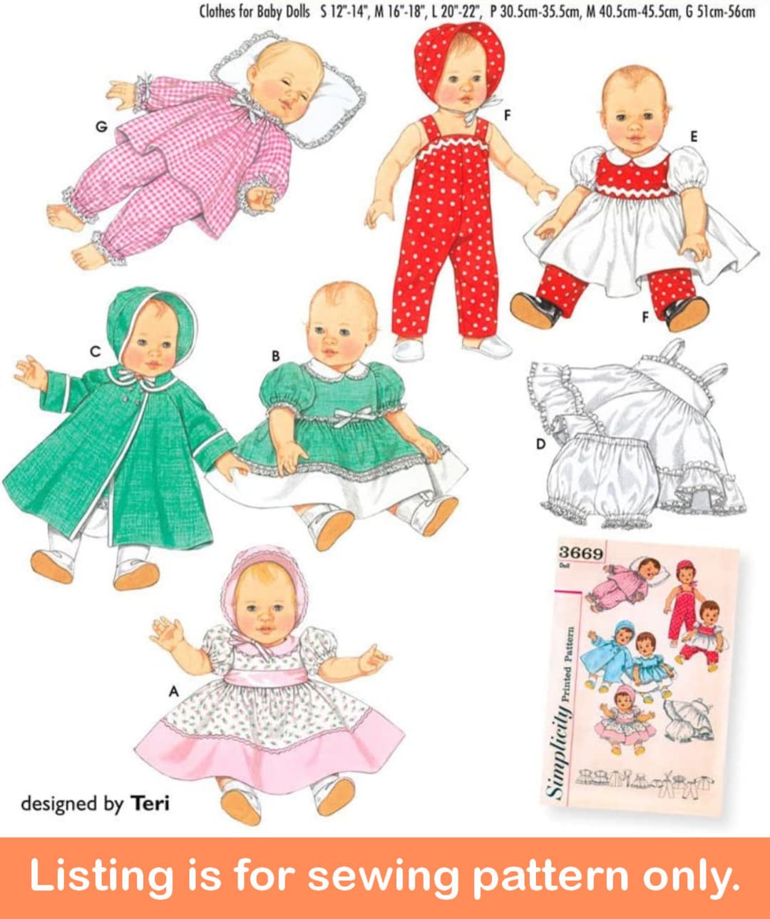 DOLL CLOTHES Sewing PATTERN | Sew Clothing for 12" 13" 14" 15" 16" 18 ...