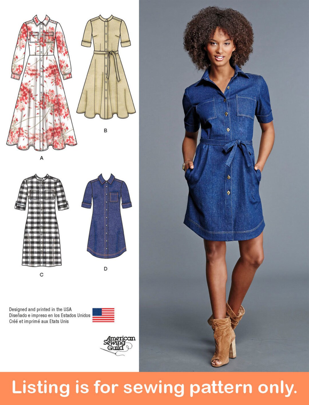 SHIRT-DRESS Sewing PATTERN | Sew Women Clothes Clothing | Button-down ...