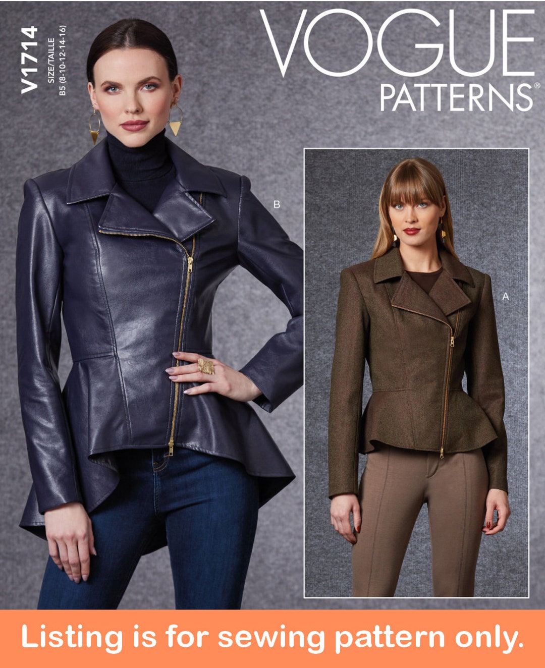 JACKET SEWING PATTERN | Sew Womens Clothes Clothing | Leather Motorcycle Moto Peplum Zipper ...