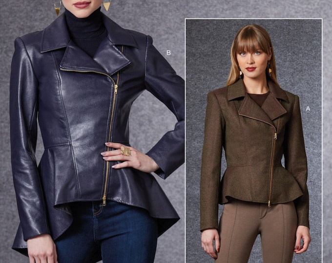 JACKET SEWING PATTERN Sew Womens Clothes Clothing Leather Motorcycle Moto Peplum Zipper Fashion ...