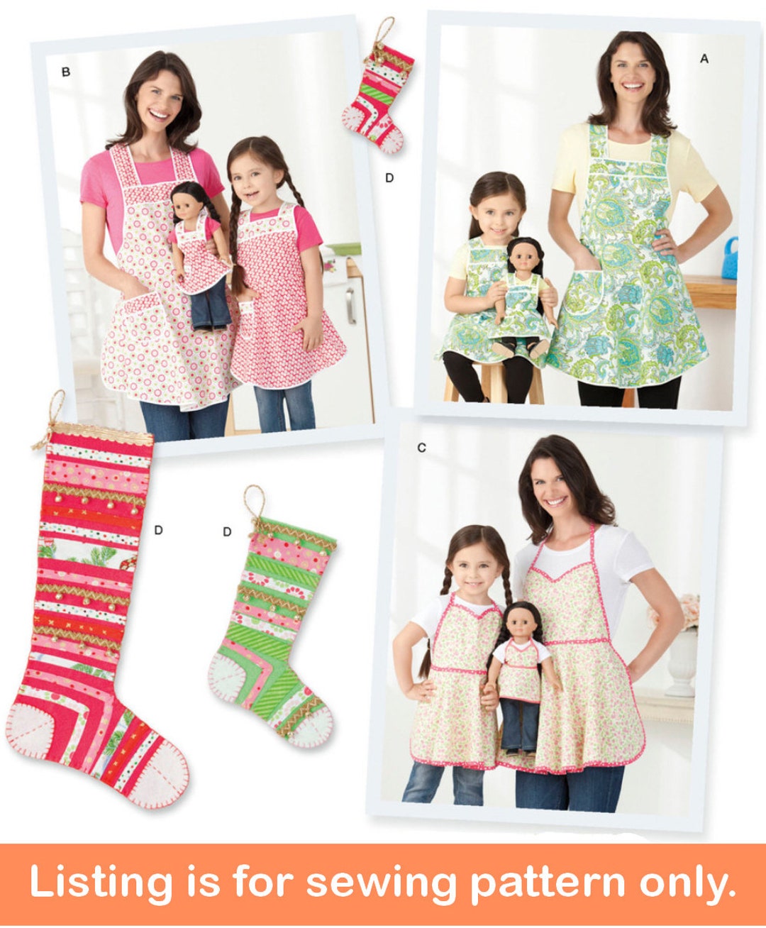 APRON SEWING PATTERN | Sew Matching Women Girls 18" Doll Full Apron ...