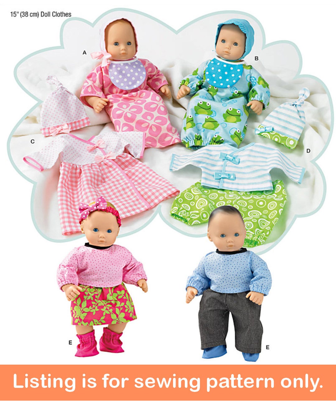 DOLL CLOTHES Sewing PATTERN | Sew Clothing for 15" Baby Doll | Fits Boy ...