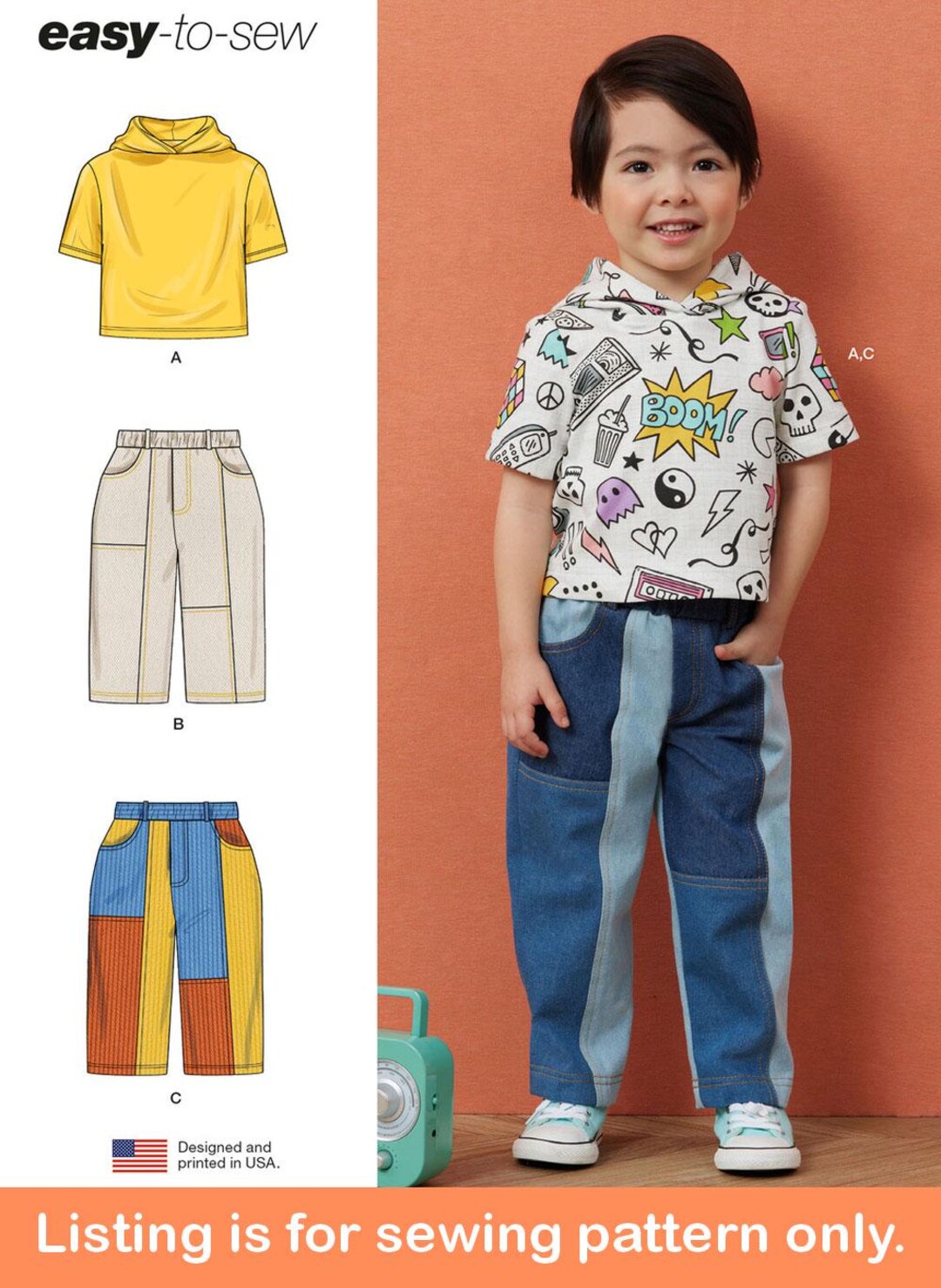 BOYS SEWING PATTERN | Sew Boys Girls Clothes Clothing | Hooded T-shirt ...