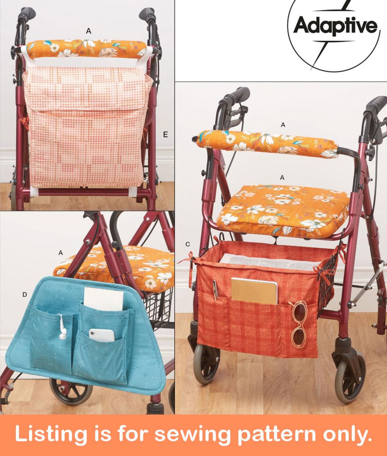 WALKER ACCESSORIES Sewing PATTERN | Sew Scooter Rollator Bag Organizer ...