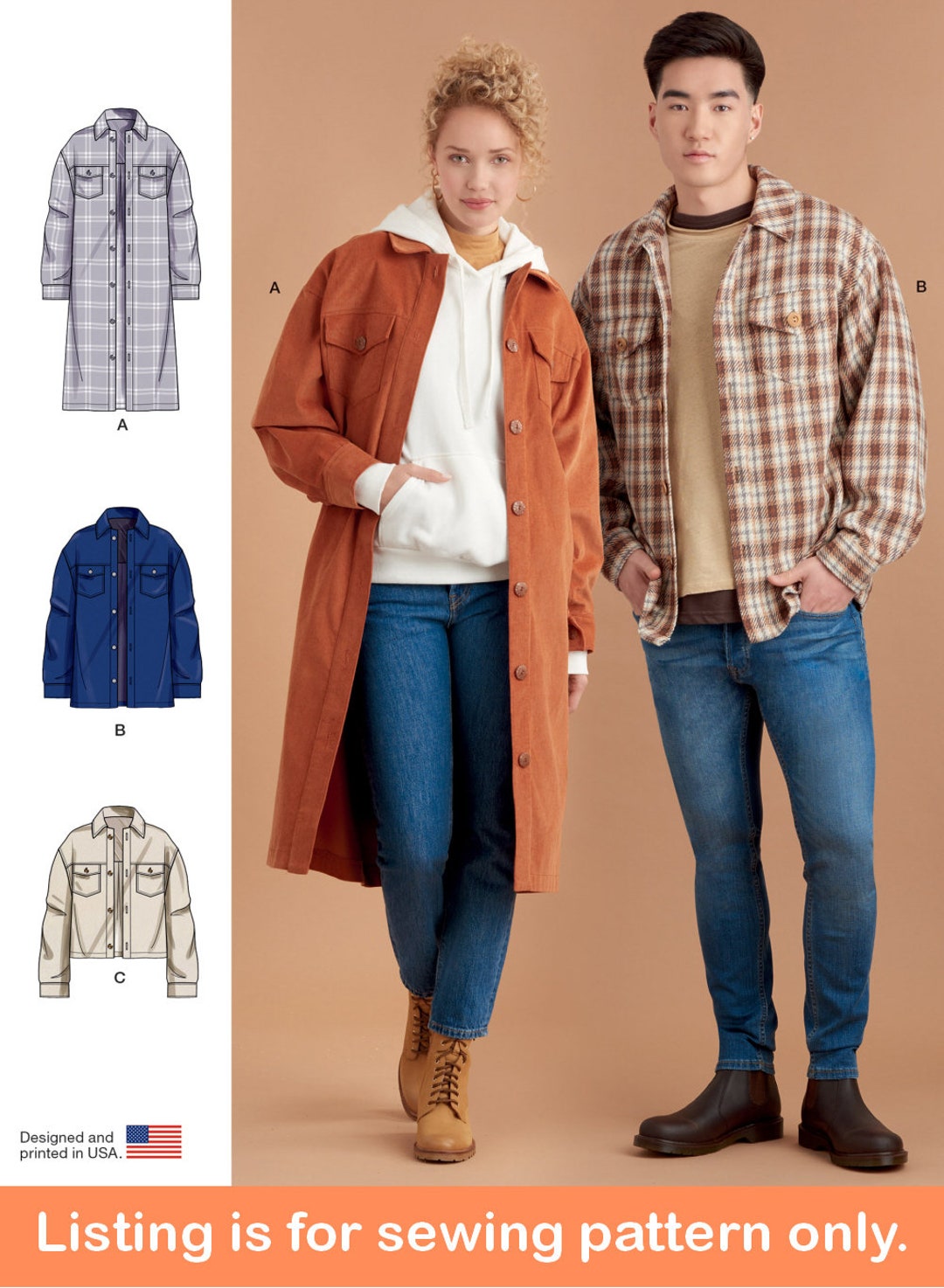 SHACKET SEWING PATTERN | Sew Mens Womens Misses Clothes Clothing ...