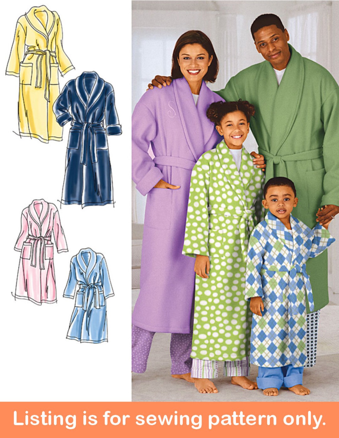 BATHROBE SEWING PATTERN | Sew Matching Adult Kids Clothes Clothing ...